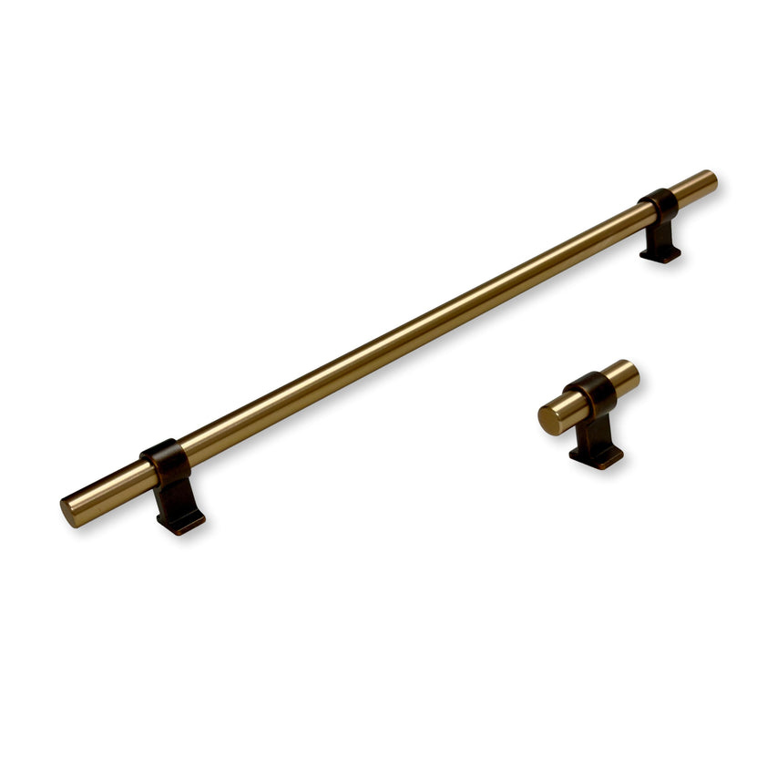 Brushed Bronze "Bond" T-Bar Dual Finish Knob and Pulls – Forge Hardware ...