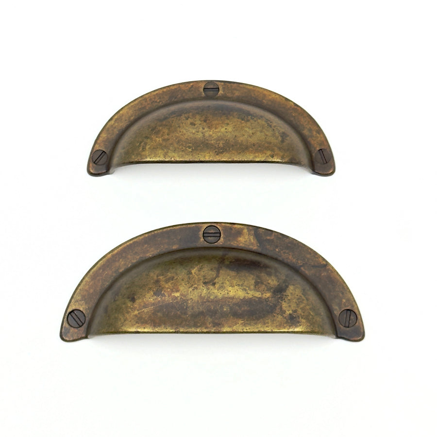 Drawer Cup Pulls "Amalfi" in Worn Brass – Forge Hardware Studio