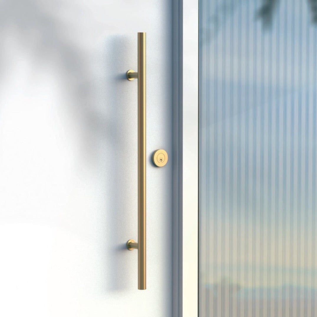 Door Pull T-Bar Round Handle in Satin Brass | Hardware for Exterior an ...