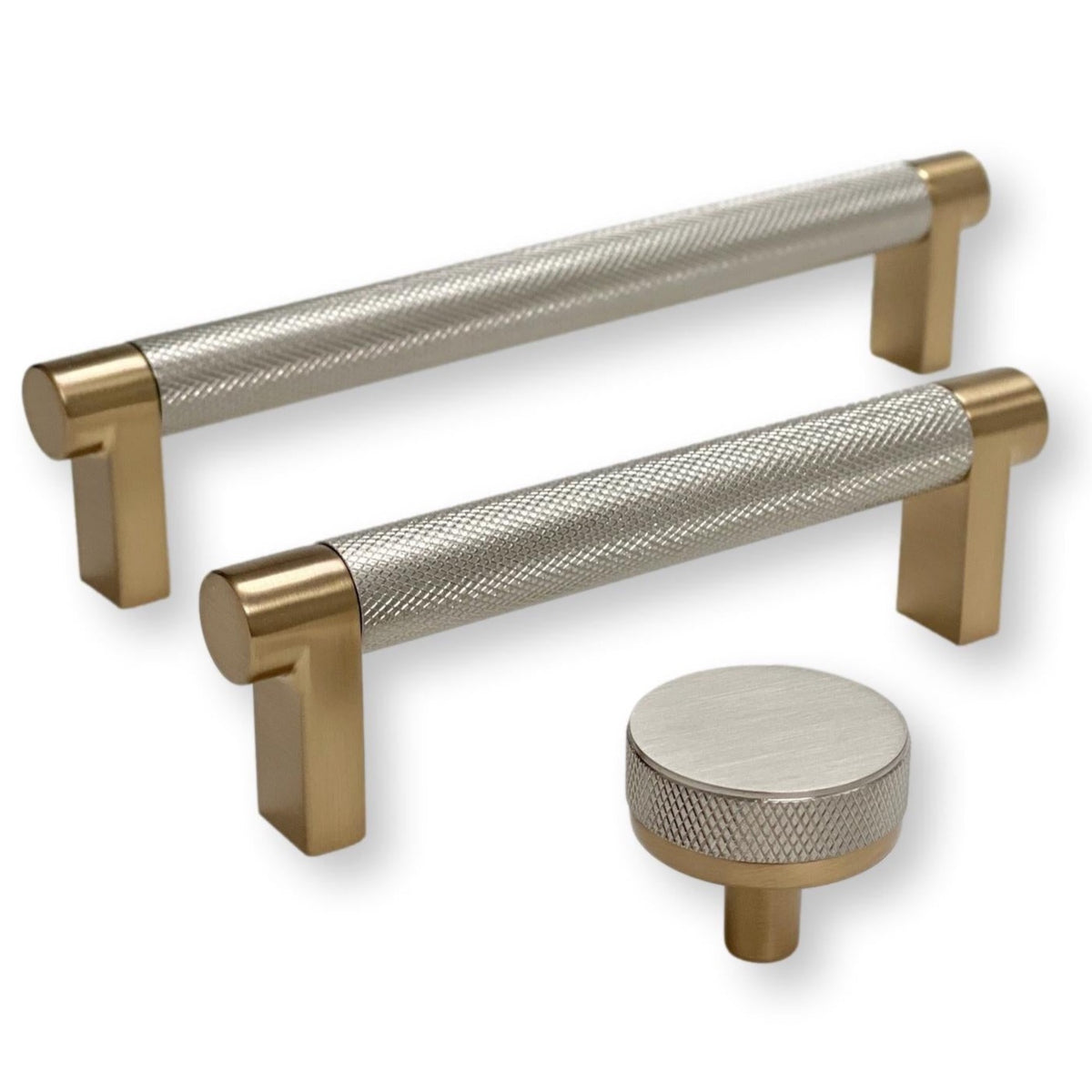 Knurled Champagne Bronze and Brushed Nickel Dual-Finish Knobs and Pull ...