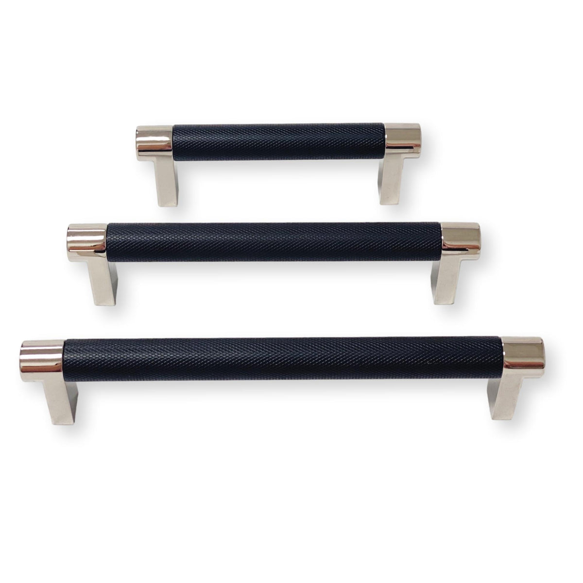Knurled Select Texture Polished Nickel and Black Drawer Pulls – Forge ...