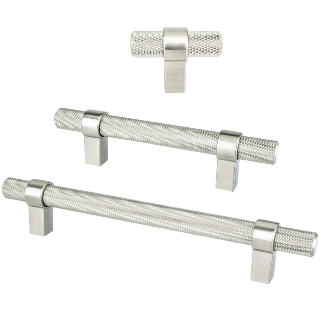 Knurled "Prelude" Brushed Nickel Cabinet Knobs and Drawer Pulls – Forge ...
